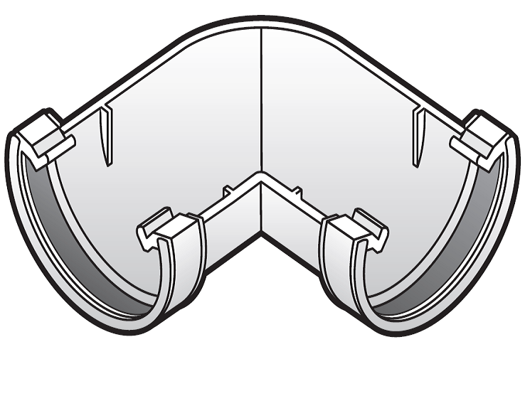 112mm Half Round Gutter 90° Corner - pvcbuildingproducts.co.uk