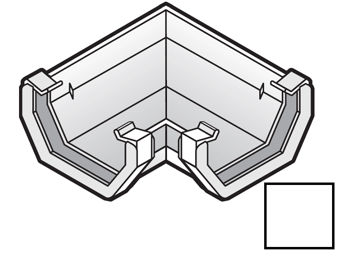 114mm Square Gutter 90° Corner - pvcbuildingproducts.co.uk