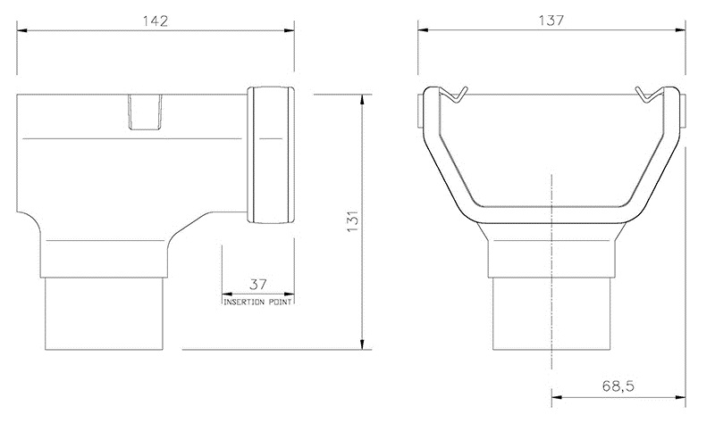114mm Square Gutter Stop End Outlet - pvcbuildingproducts.co.uk
